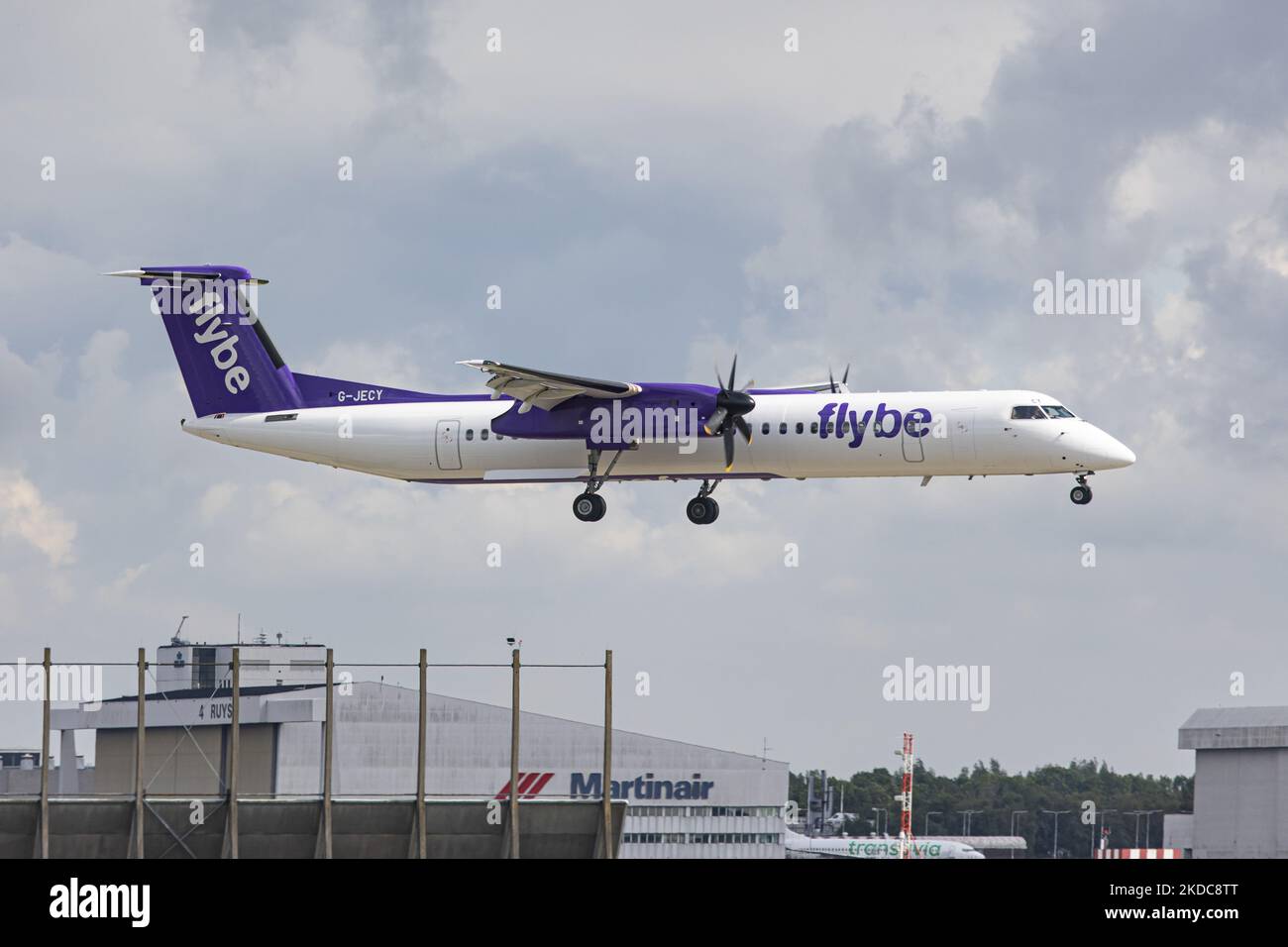 Flybe Bombardier DHC-8-400 turboprop aircraft as seen landing at ...