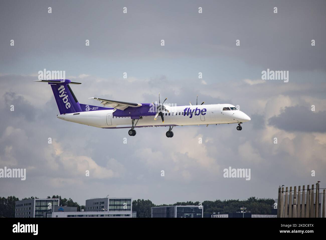 Flybe Bombardier DHC-8-400 turboprop aircraft as seen landing at ...