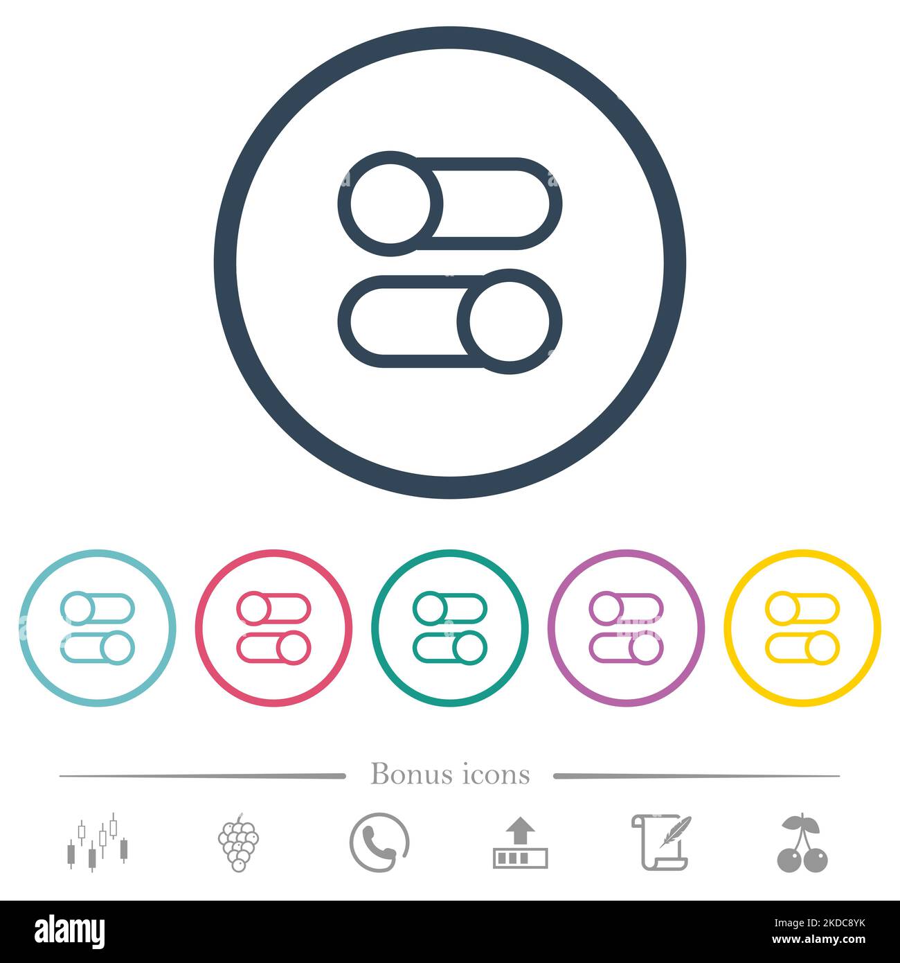 Horizontal Toggle Switches Outline Flat Color Icons In Round Outlines 6 Bonus Icons Included