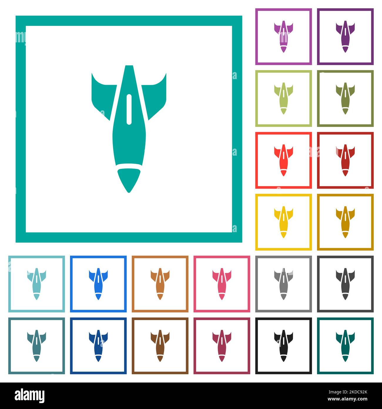 Falling bomb flat white icons on round color backgrounds. 6 bonus icons ...