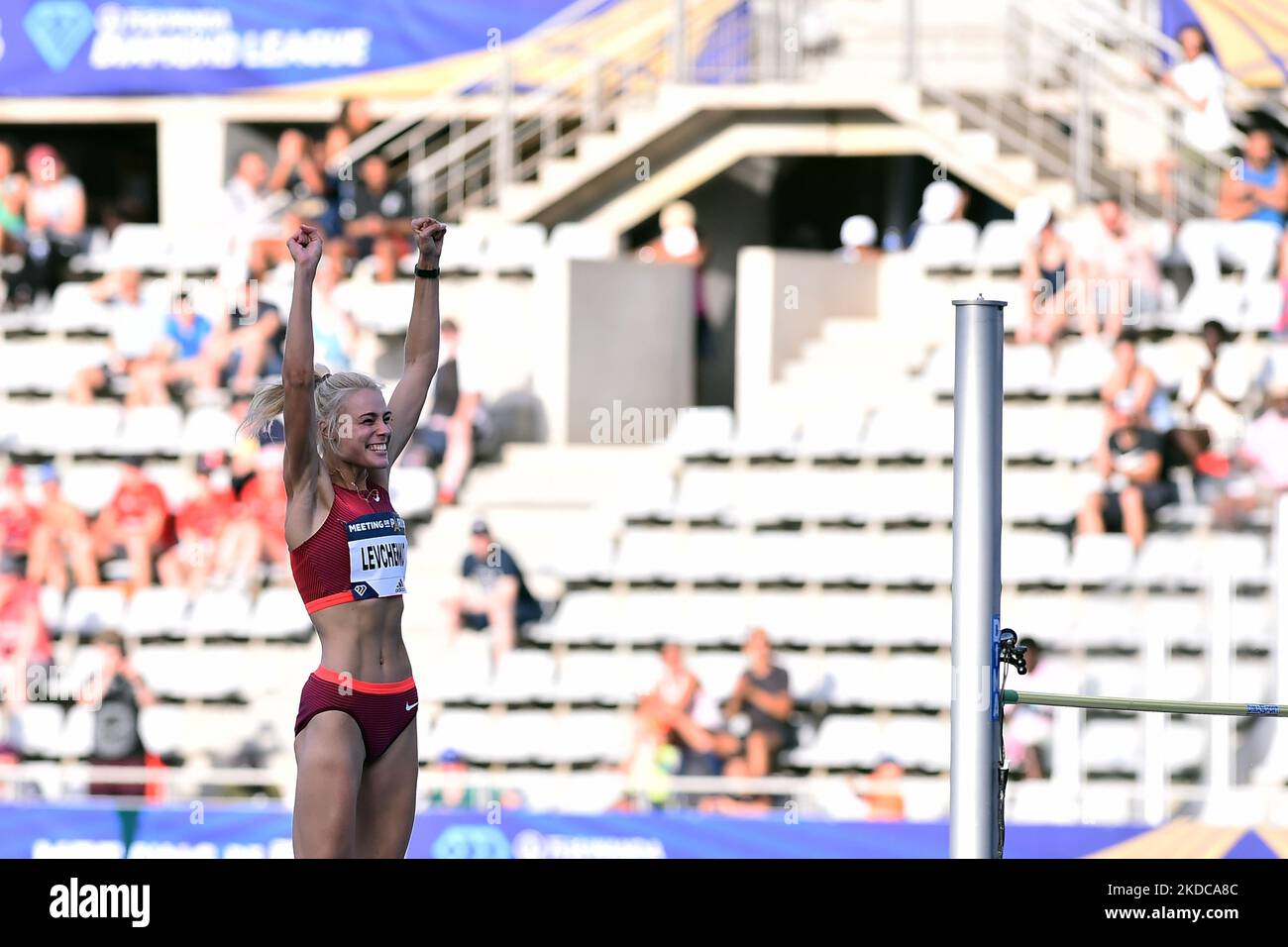 Yuliya Levchenko of Ukraine competes in high jump women during the IAAF ...