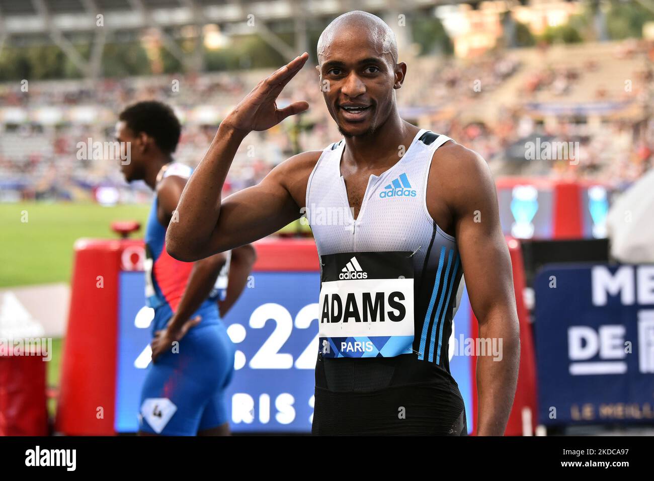 Luxolo Adams of South Africa competes in 200 meters men during the IAAF ...
