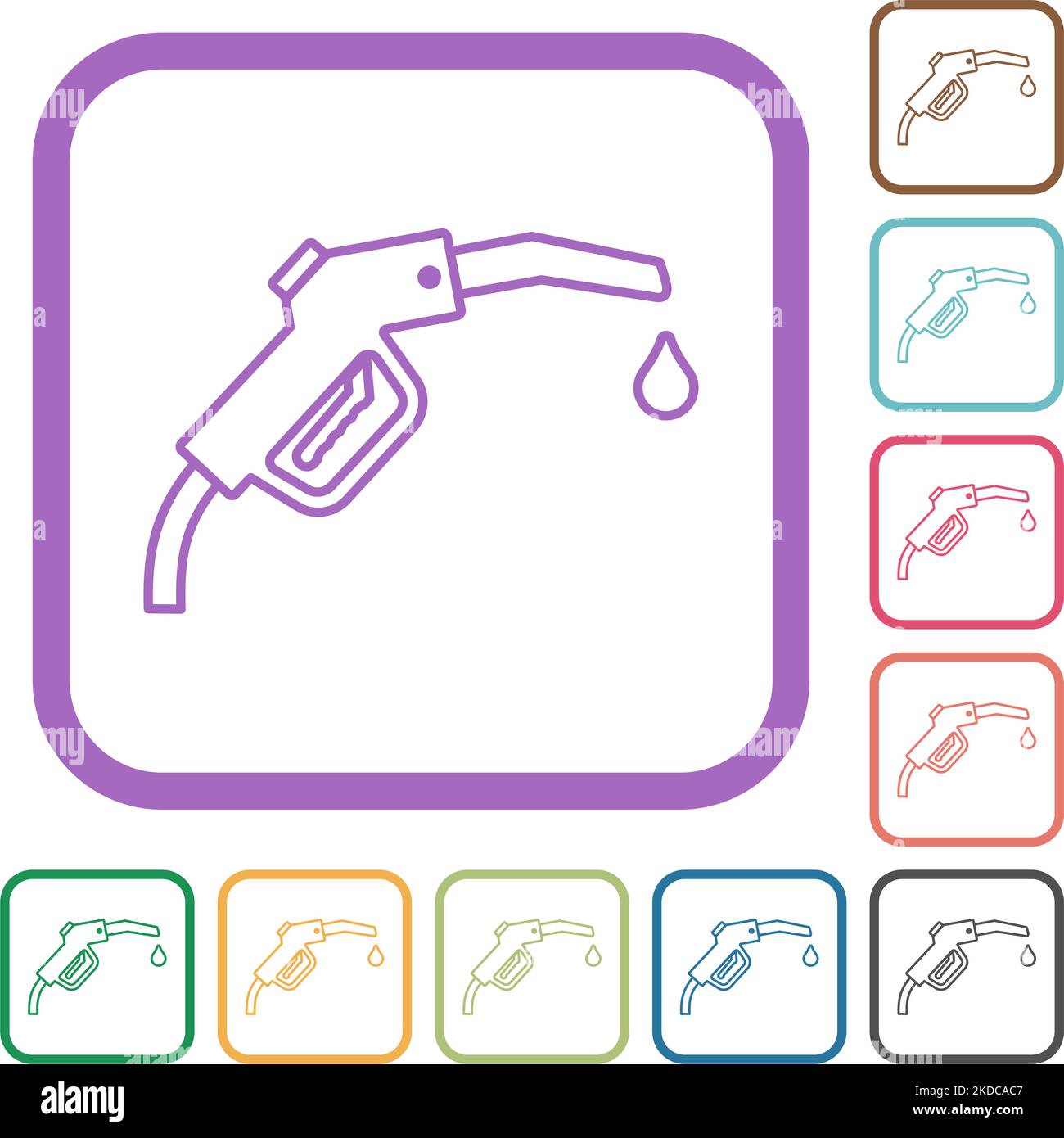 Gasoline pump fuel nozzle outline simple icons in color rounded square ...