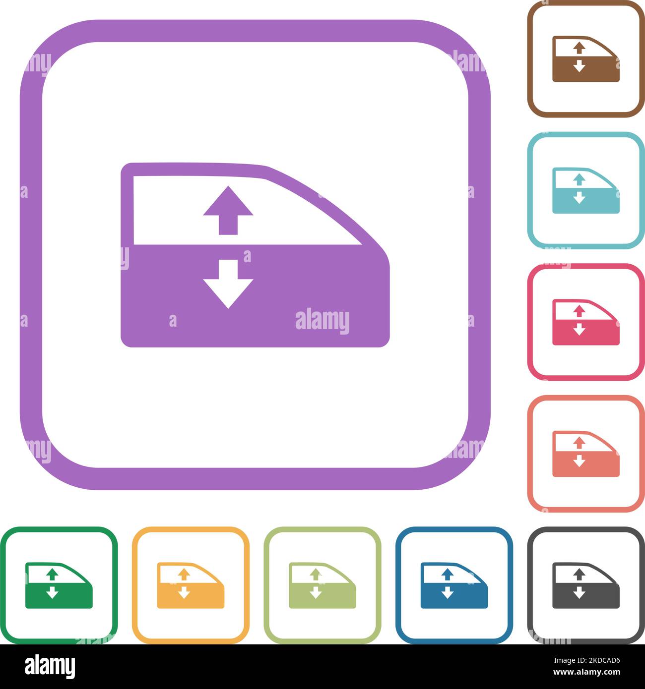 Car electric window winder simple icons in color rounded square frames on white background Stock ...