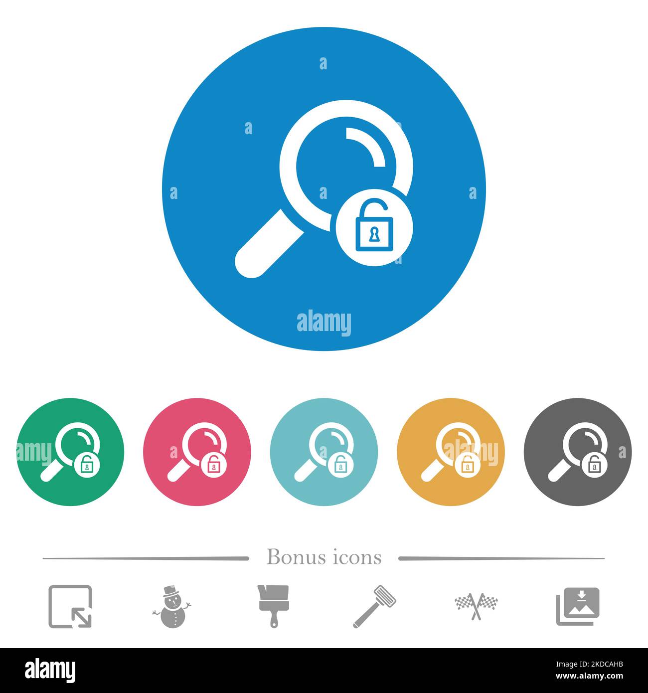 Unlock search flat white icons on round color backgrounds. 6 bonus ...