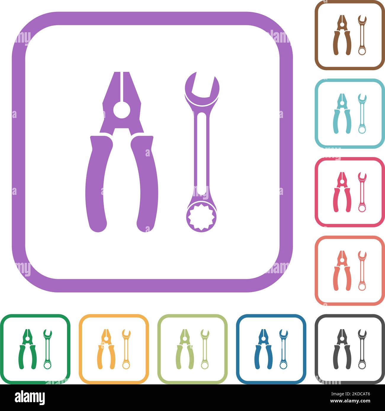 Combined pliers and wrench simple icons in color rounded square frames ...
