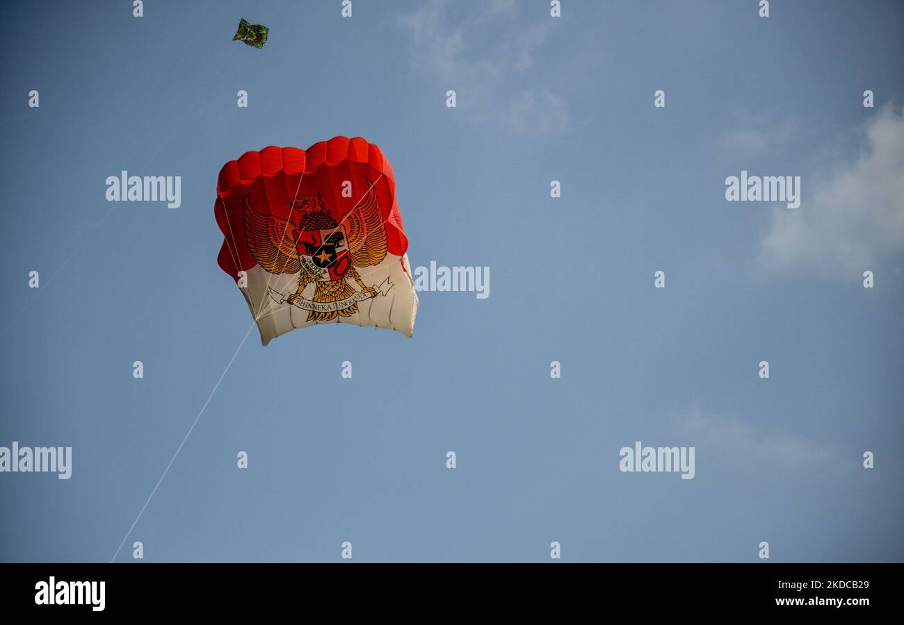 Kites fly in the sky during the International Kite Festival in Bogor ...