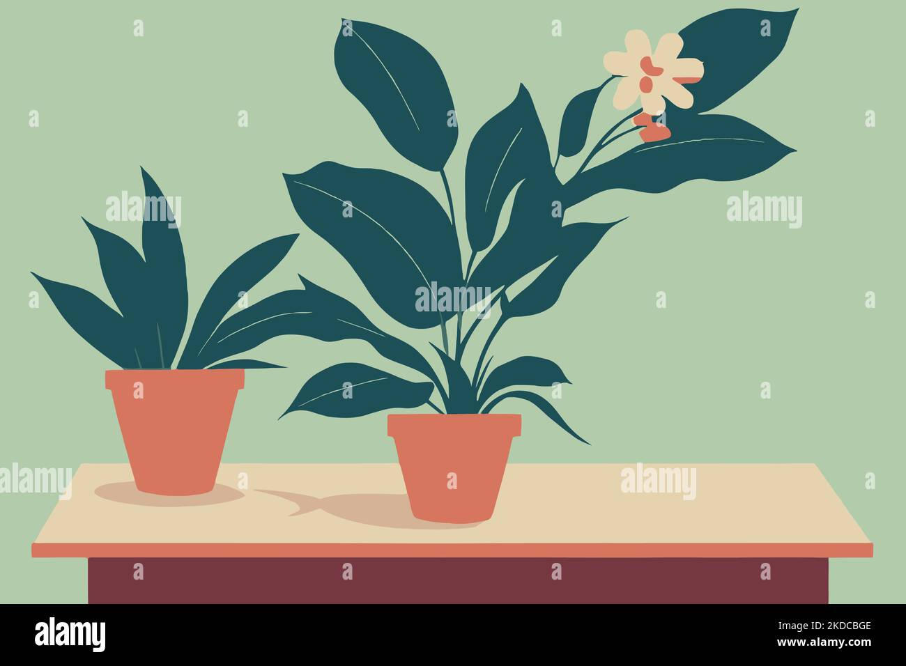 The potted plants on the desk against green background Stock Vector ...