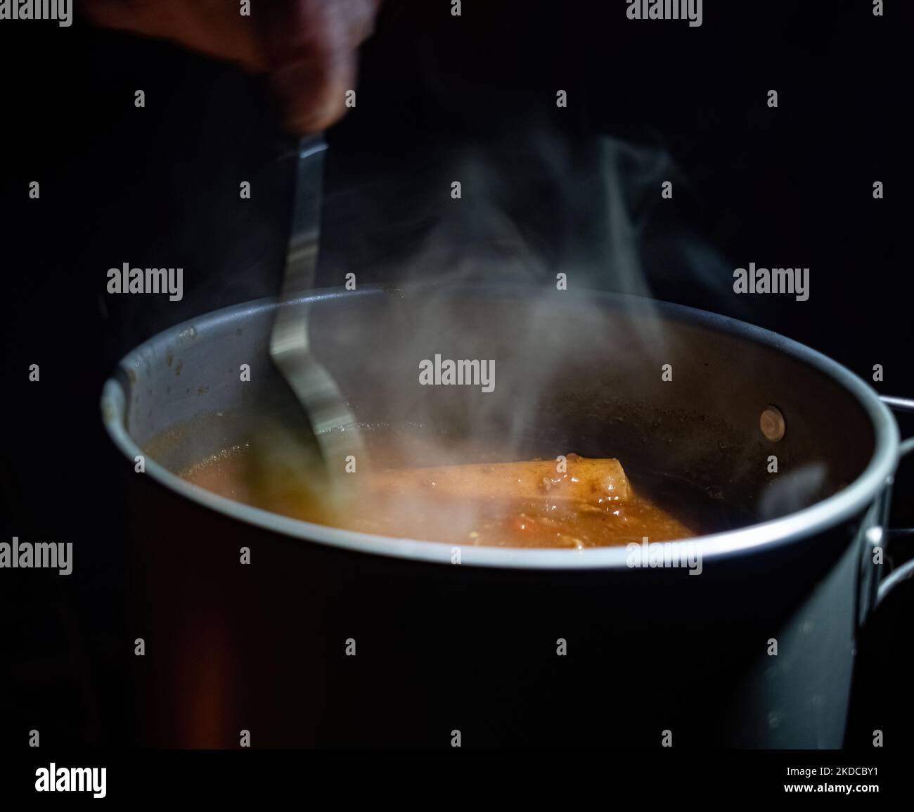 camping safety closeup fire cooking thuringia Stock Photo - Alamy