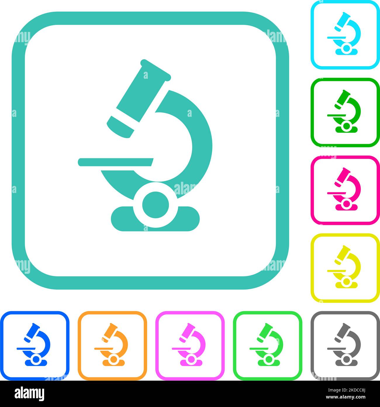 Microscope vivid colored flat icons in curved borders on white ...