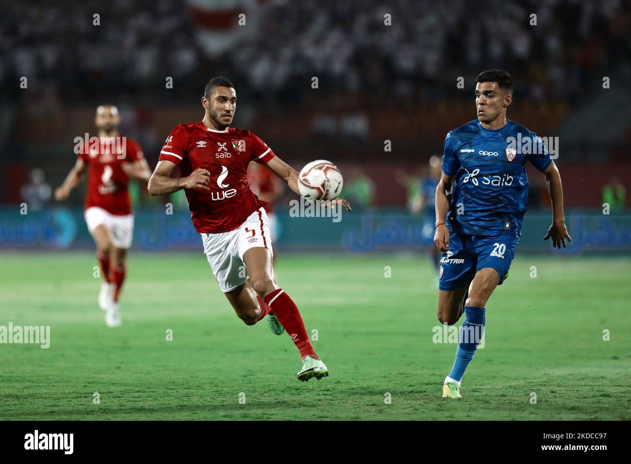 Rami rabia of Al Ahly in action against Achraf bencharki of Al zamalek ...