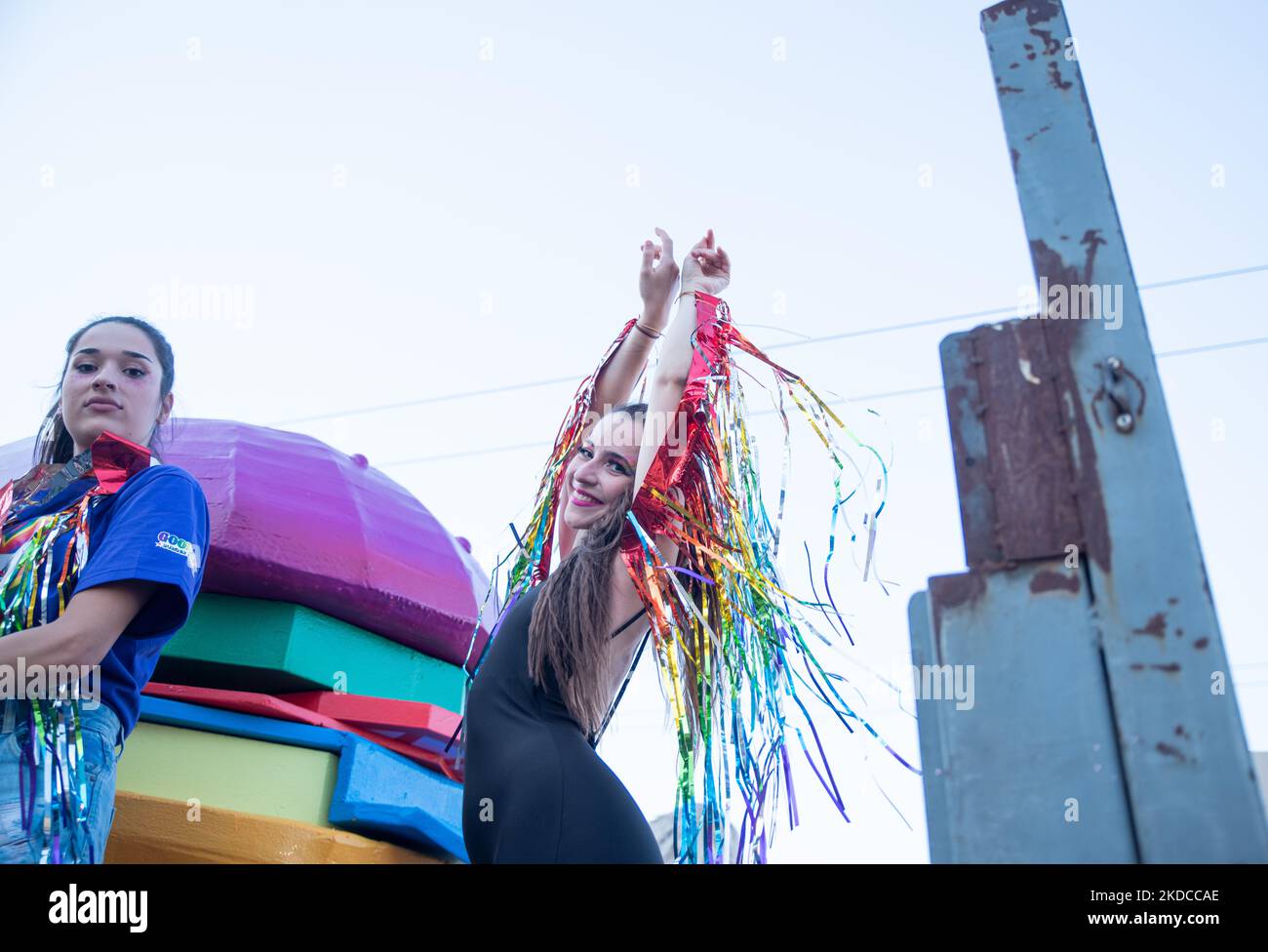 A girl dancing on a charriot during the Athens Pride 2022, in Athens ...