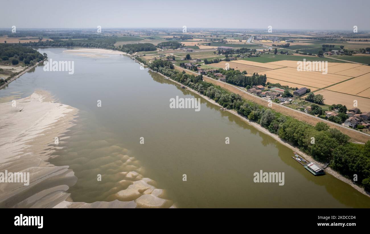 Drone view of the Po River in San Giorgio Piacentino, on June 20, 2022 ...
