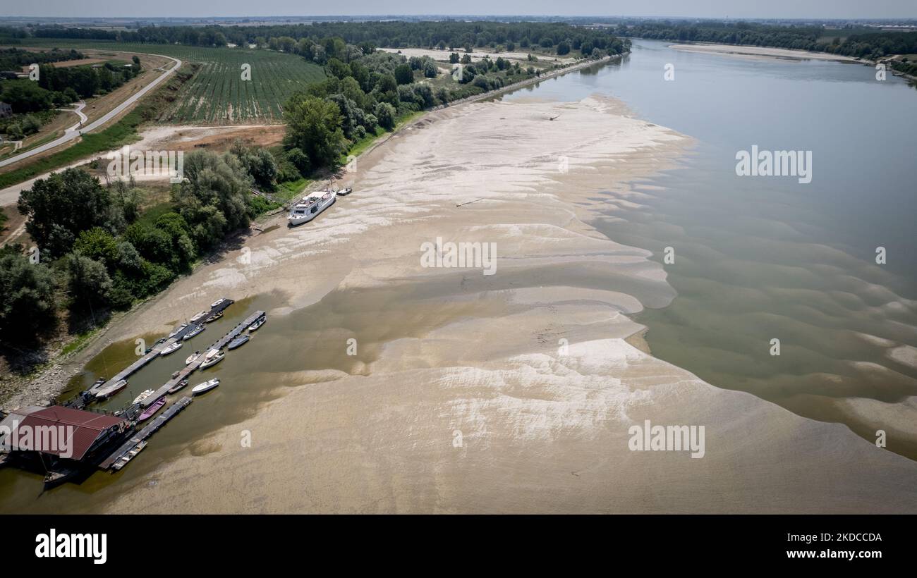 Drone view of the Po River in San Giorgio Piacentino, on June 20, 2022 ...