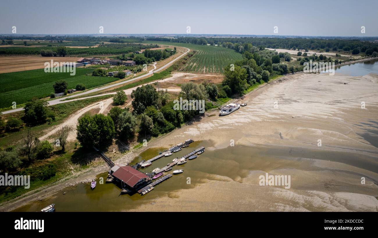 Drone view of the Po River in San Giorgio Piacentino, on June 20, 2022 ...