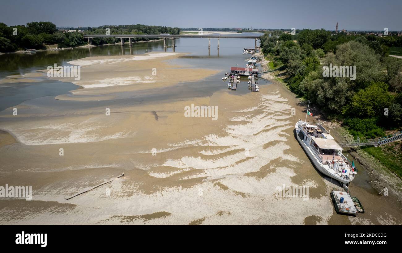 Drone view of the Po River in San Giorgio Piacentino, on June 20, 2022 ...