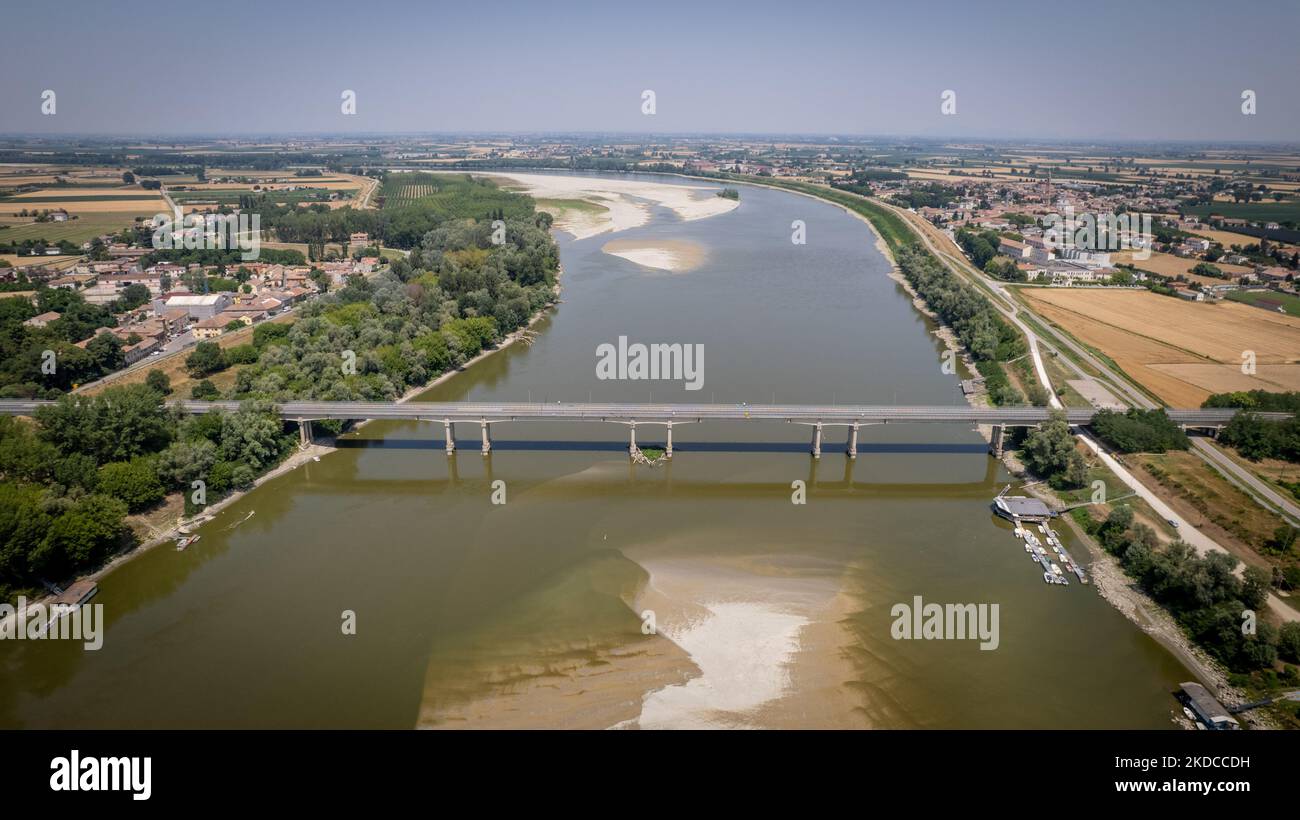 Drone view of the Po River in San Giorgio Piacentino, on June 20, 2022 ...