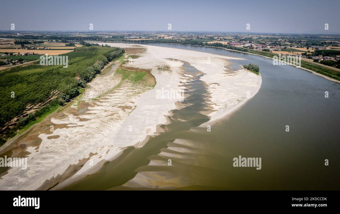 Drone view of the Po River in San Giorgio Piacentino, on June 20, 2022 ...