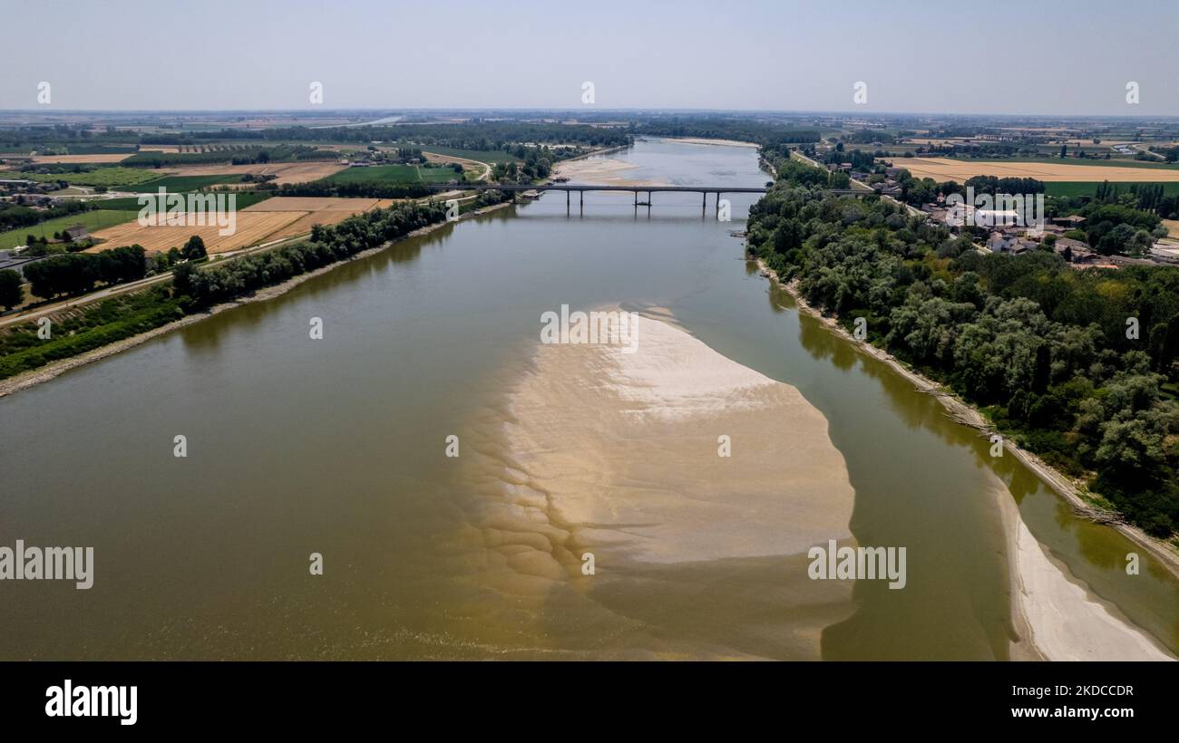 Drone view of the Po River in San Giorgio Piacentino, on June 20, 2022 ...