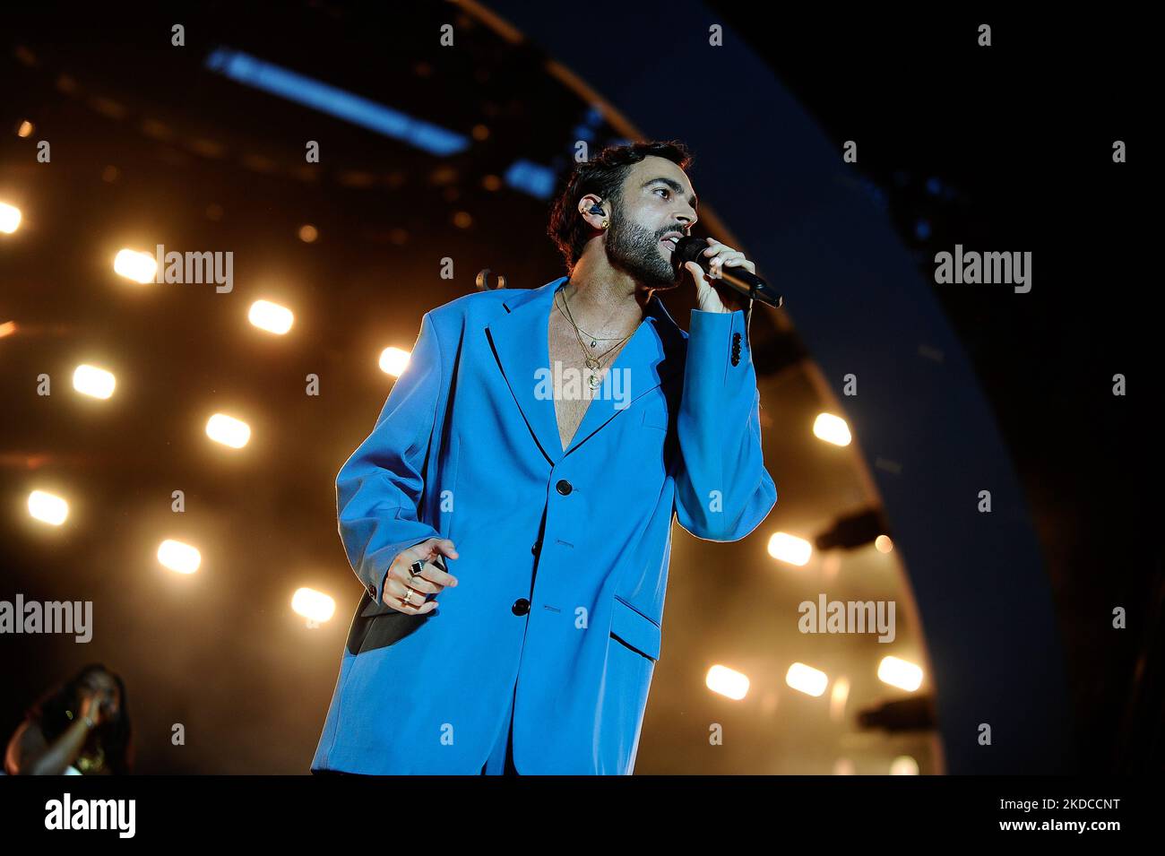 Marco Mengoni singing on the stage-milan san siro during the Italian ...