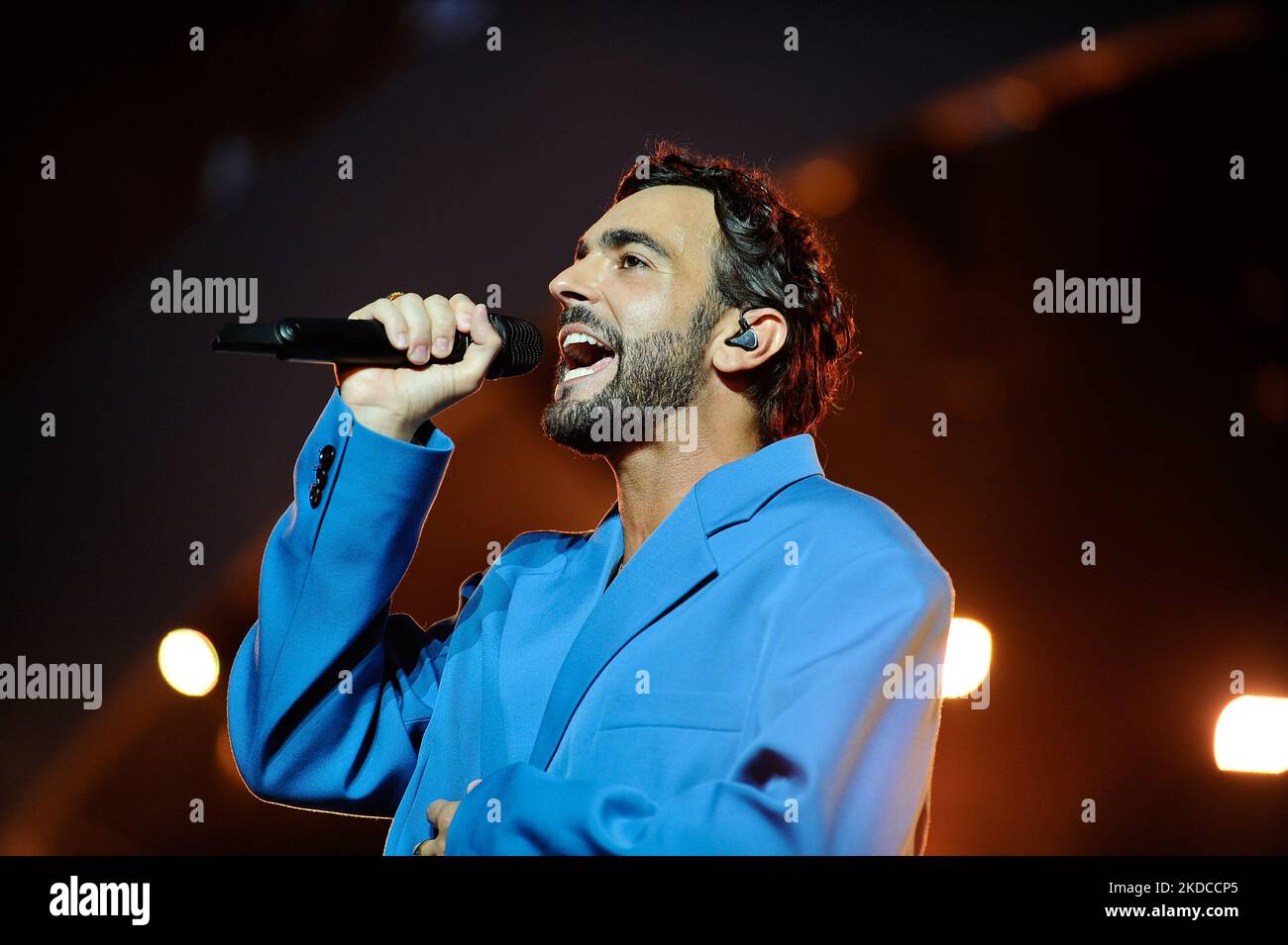 Marco Mengoni singing on the stage-milan san siro during the Italian ...