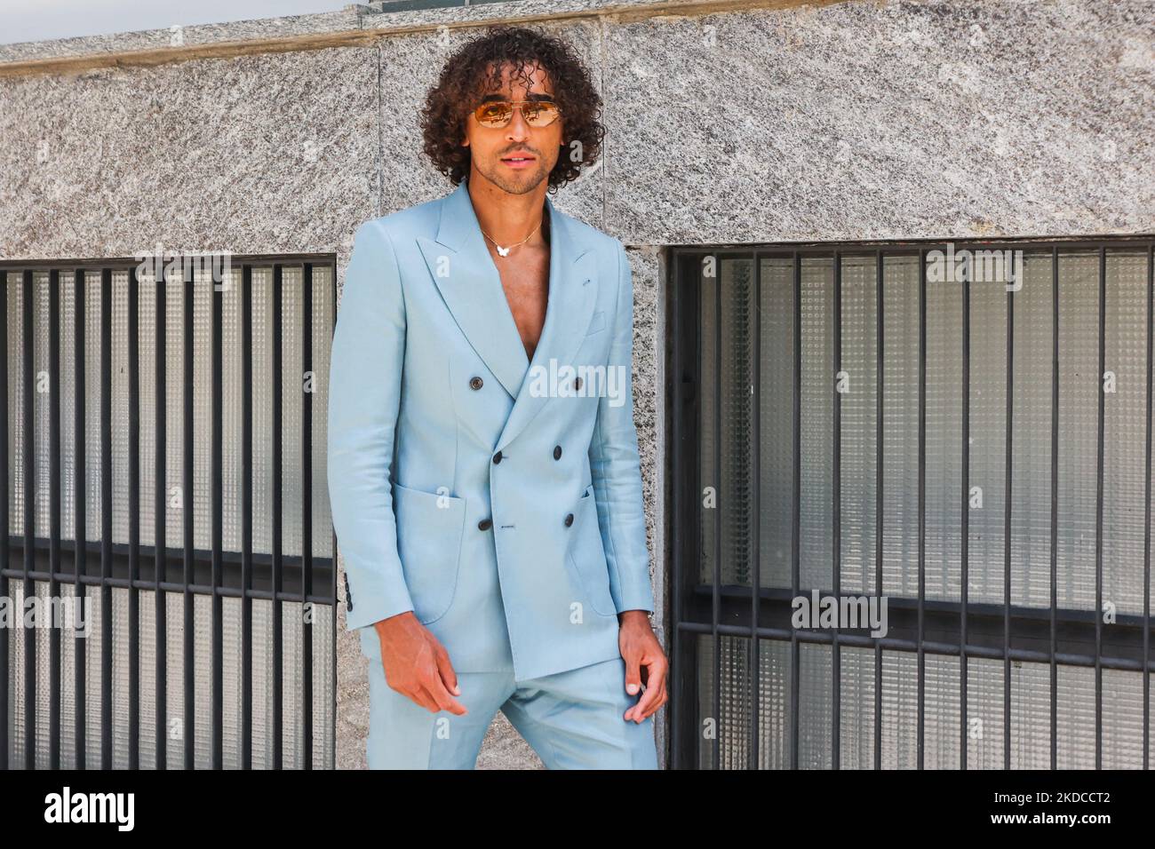 Dominic Calvert-Lewin arrives at the Emporio Armani fashion show during ...