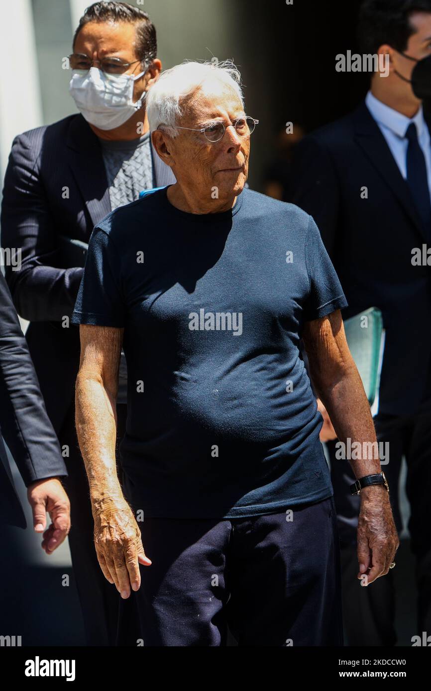 Giorgio Armani arrives at the Emporio Armani fashion show during the ...