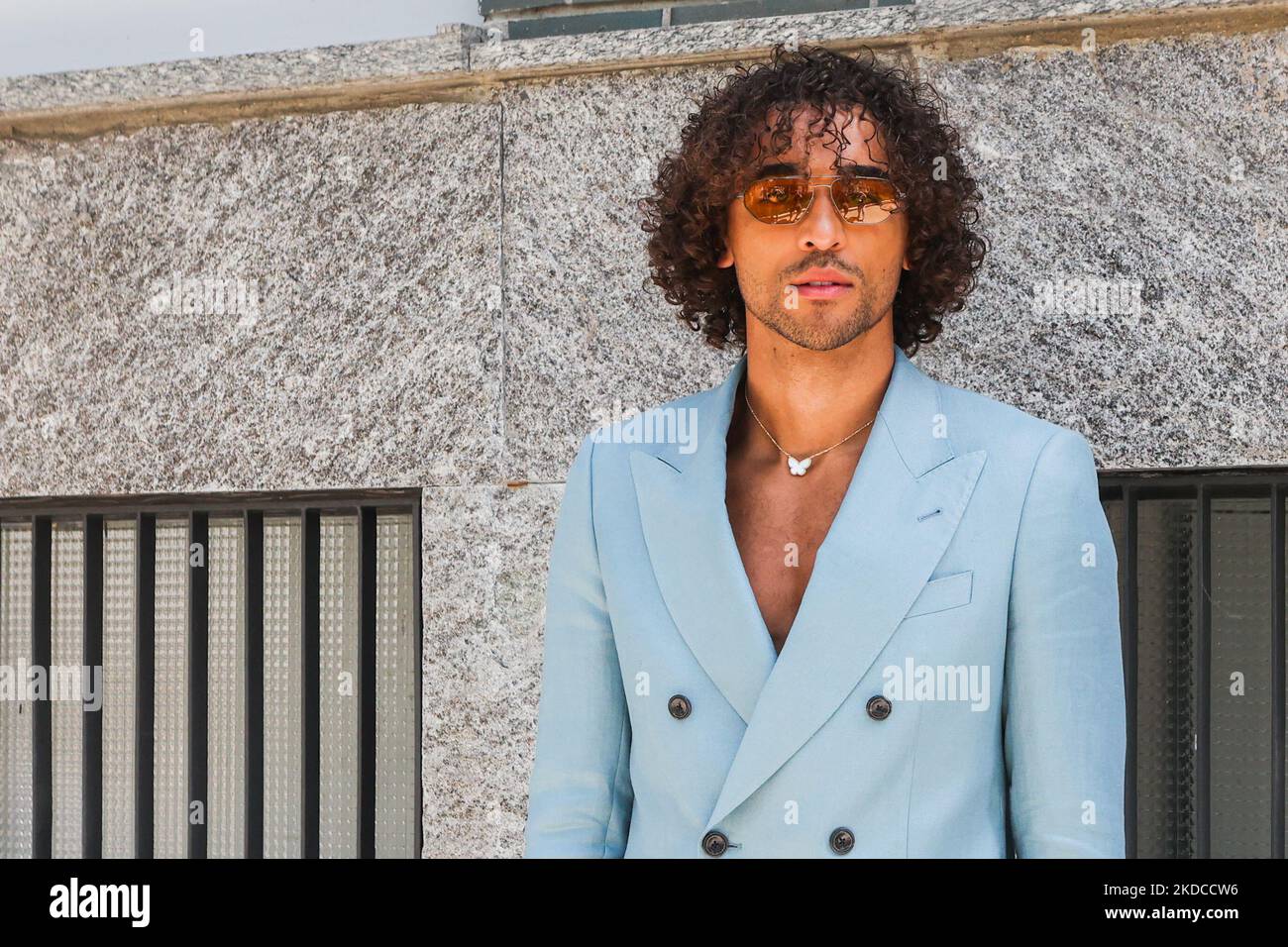 Dominic Calvert-Lewin arrives at the Emporio Armani fashion show during ...