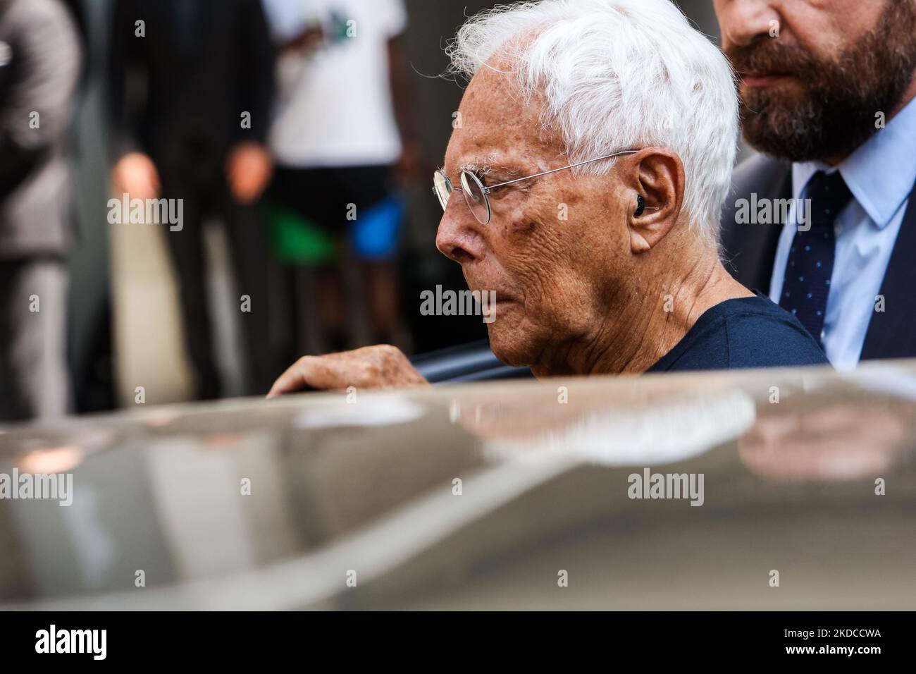 Giorgio Armani arrives at the Emporio Armani fashion show during the ...