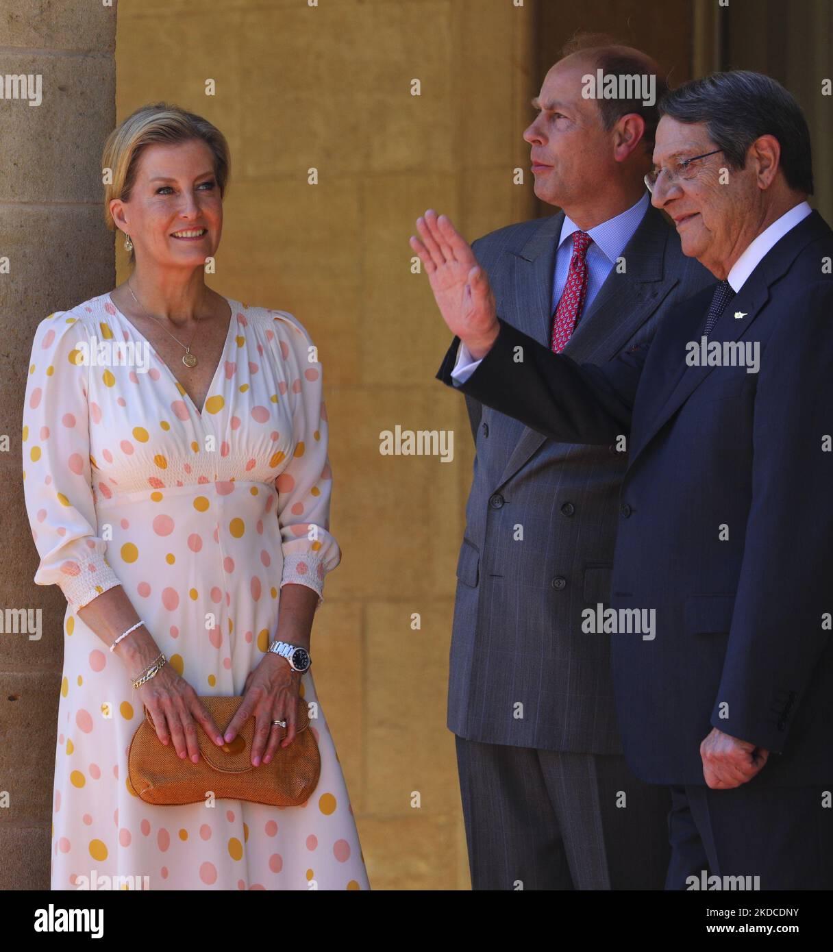 Cypriot President Nikos Anastasiades, first from right, receives ...