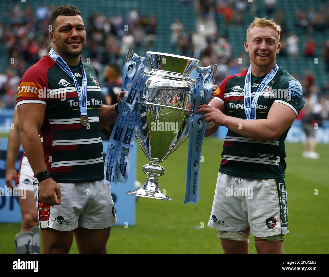 LONDON ENGLAND - JUNE 18 :L-R Ellis Genge of Leicester Tigers and Tommy ...