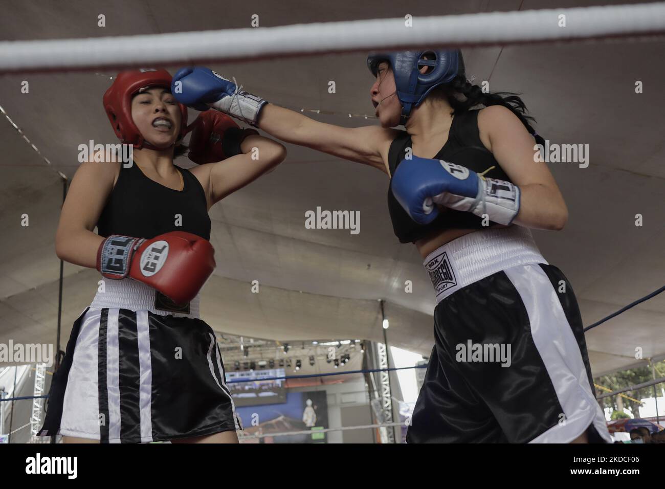 Two women during a boxing exhibition at the Tláhuac mayor's office in ...