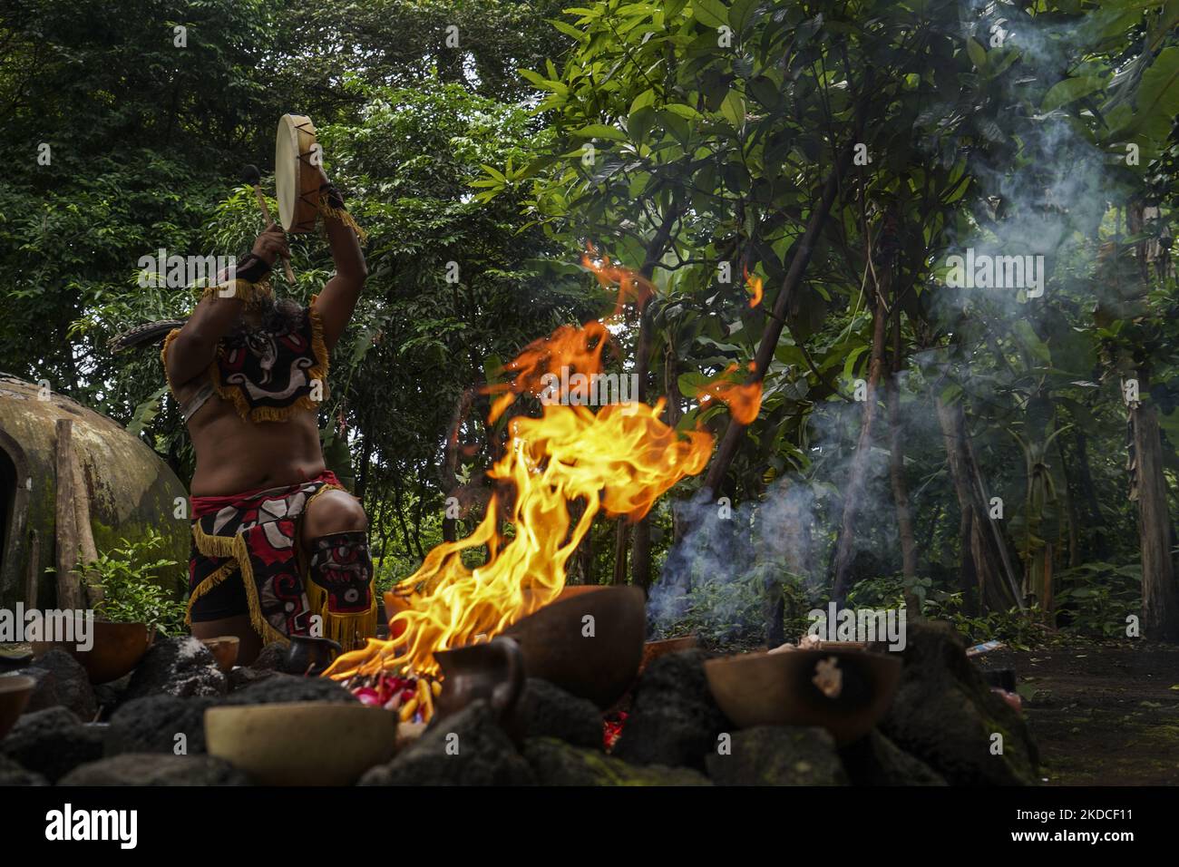 A Pipil dancer performs a traditional indigenous dance during a summer ...