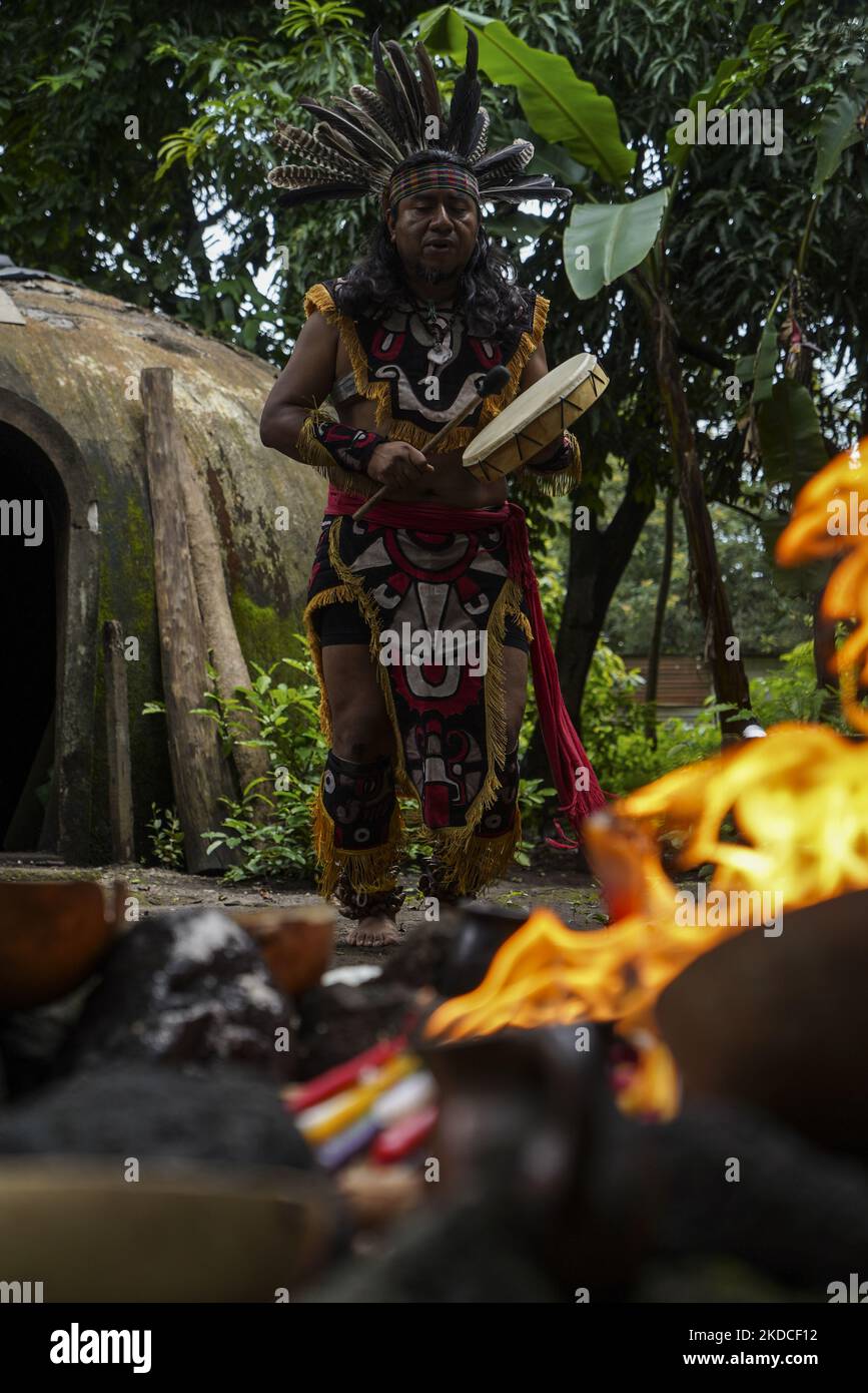 A Pipil dancer performs a traditional indigenous dance during a summer ...