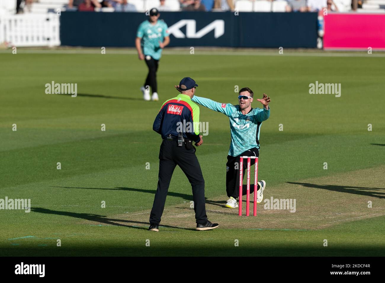 Dan Moriarty of Surrey celebrates during the Vitality T20 Blast match ...