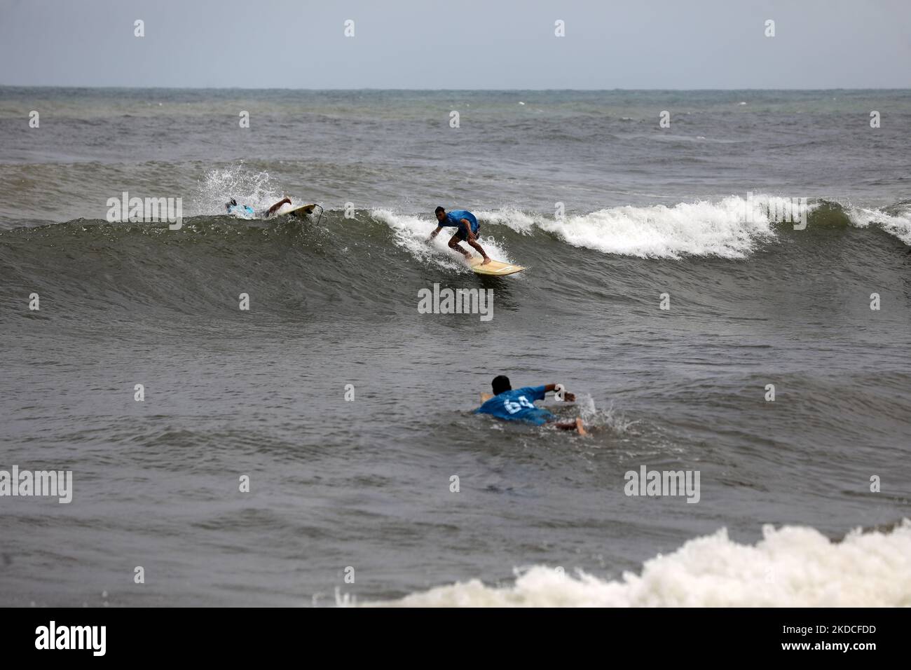 Palestinian surfers prepare to ride waves in the Mediterranean sea off ...