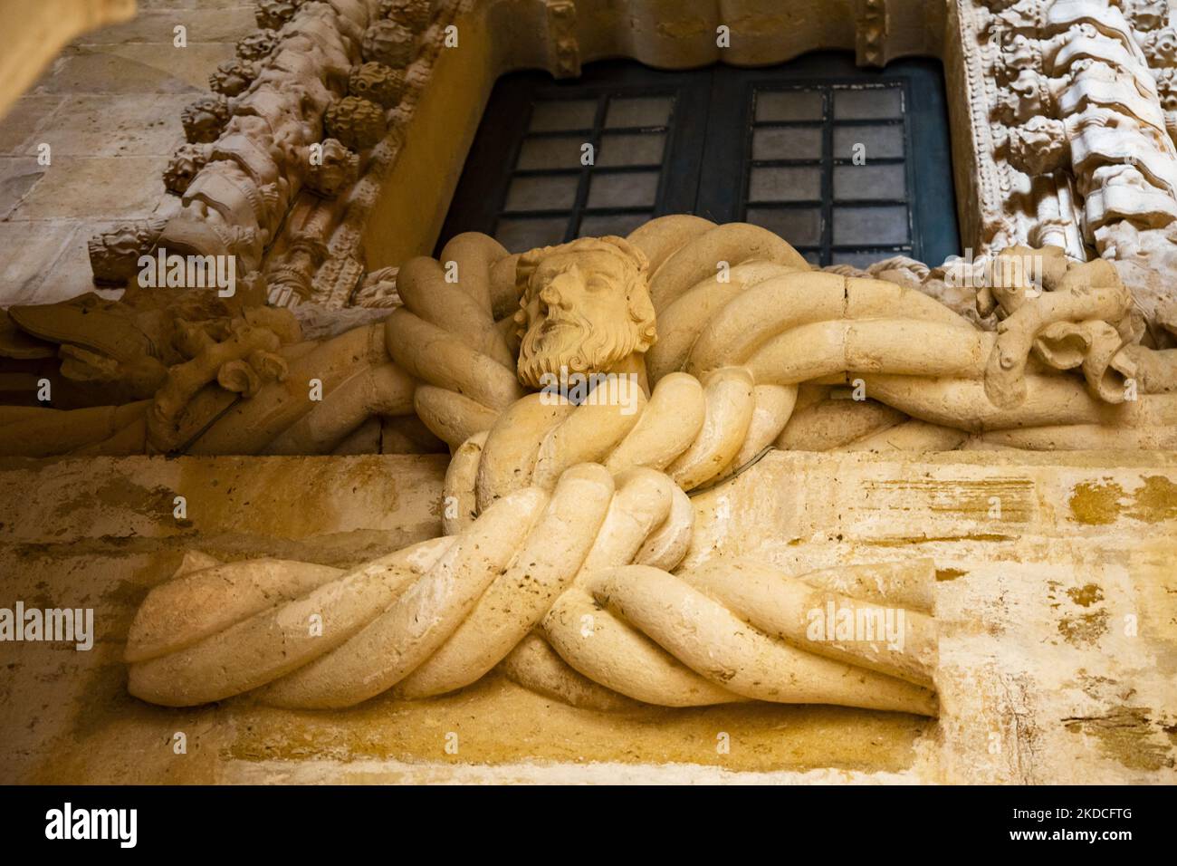 Detail of the sculptures of a window in the Convent of Christ in Tomar ...