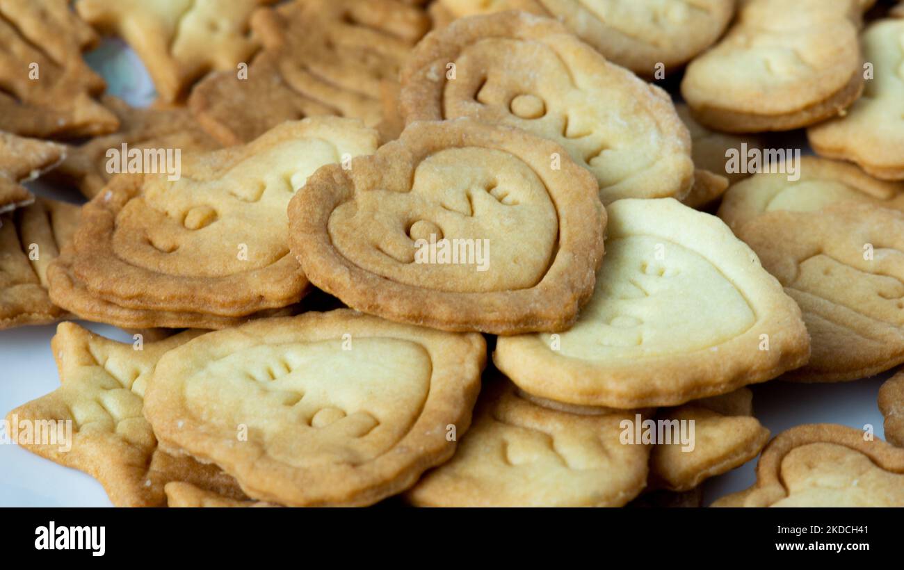 Heart shaped butter home made cookies biscuits with word love. Love ...