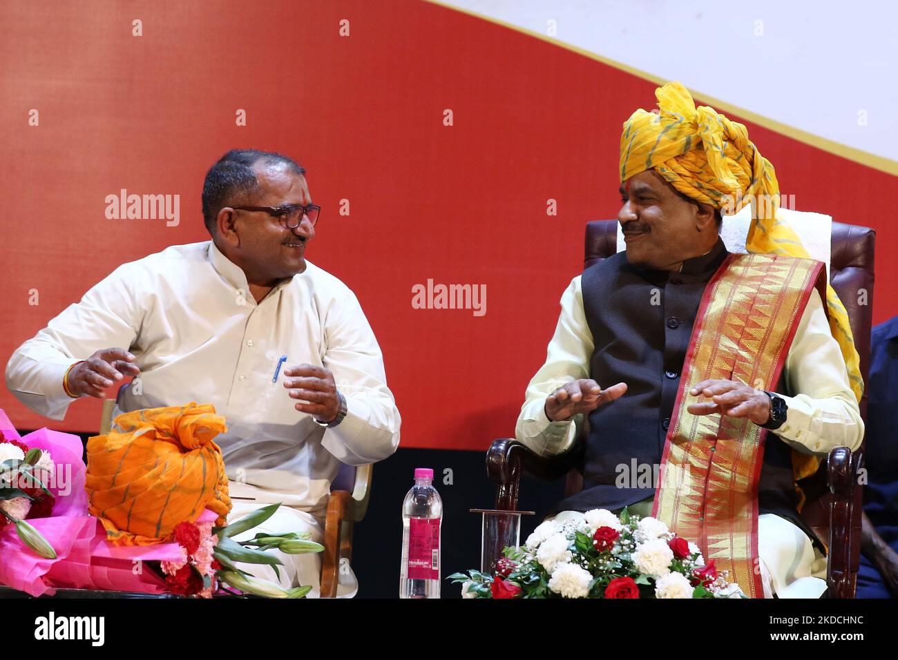 Lok Sabha Speaker Om Birla with RSS leader Nimba Ram during Arjuna Art ...