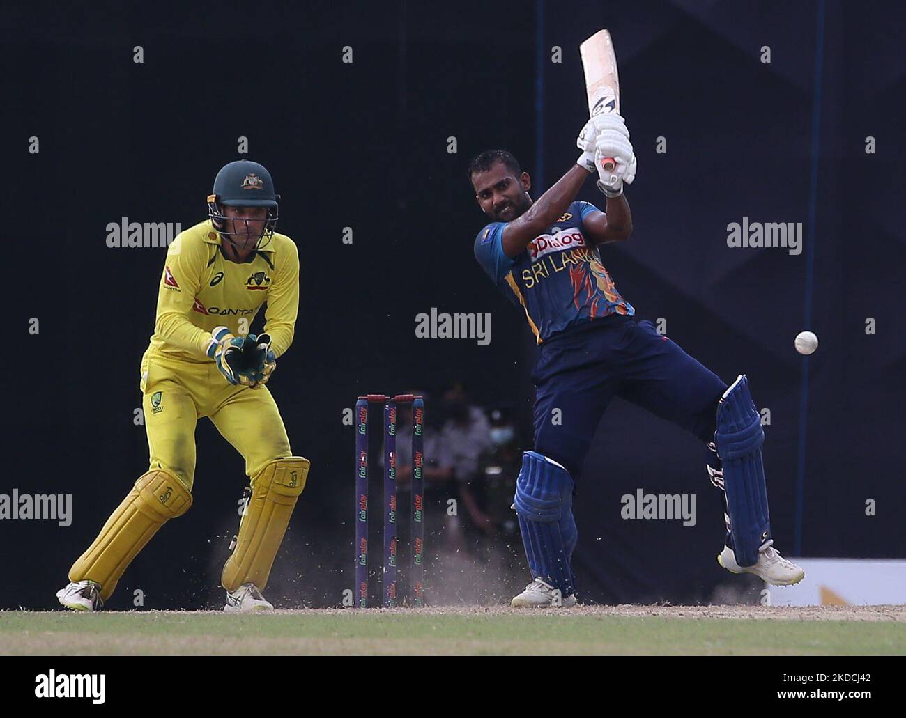 Sri Lanka's Chamika Karunaratne plays a shot during the 5th One Day International match between ...
