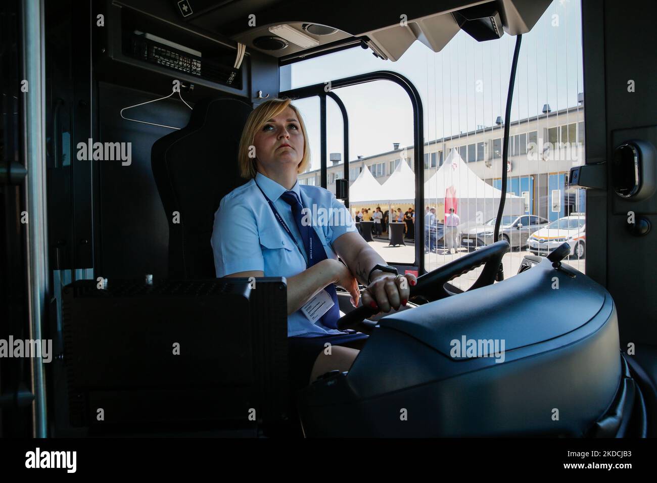 A driver drives a bus as Poland introduces its first hydrogen bus ...
