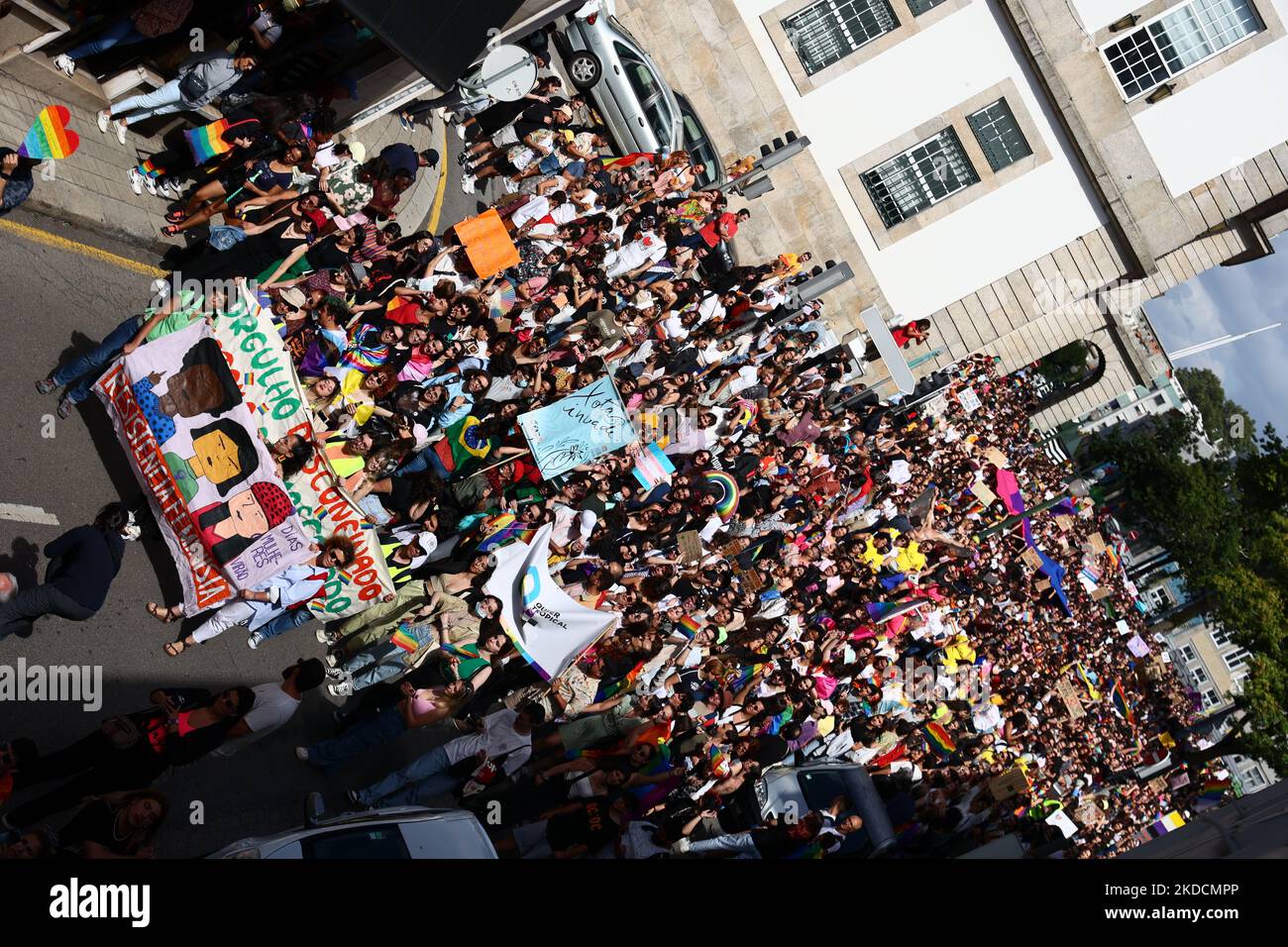 People attend the Marcha Do Orgulho LGBTI+ (Pride March) 2022 in Porto ...