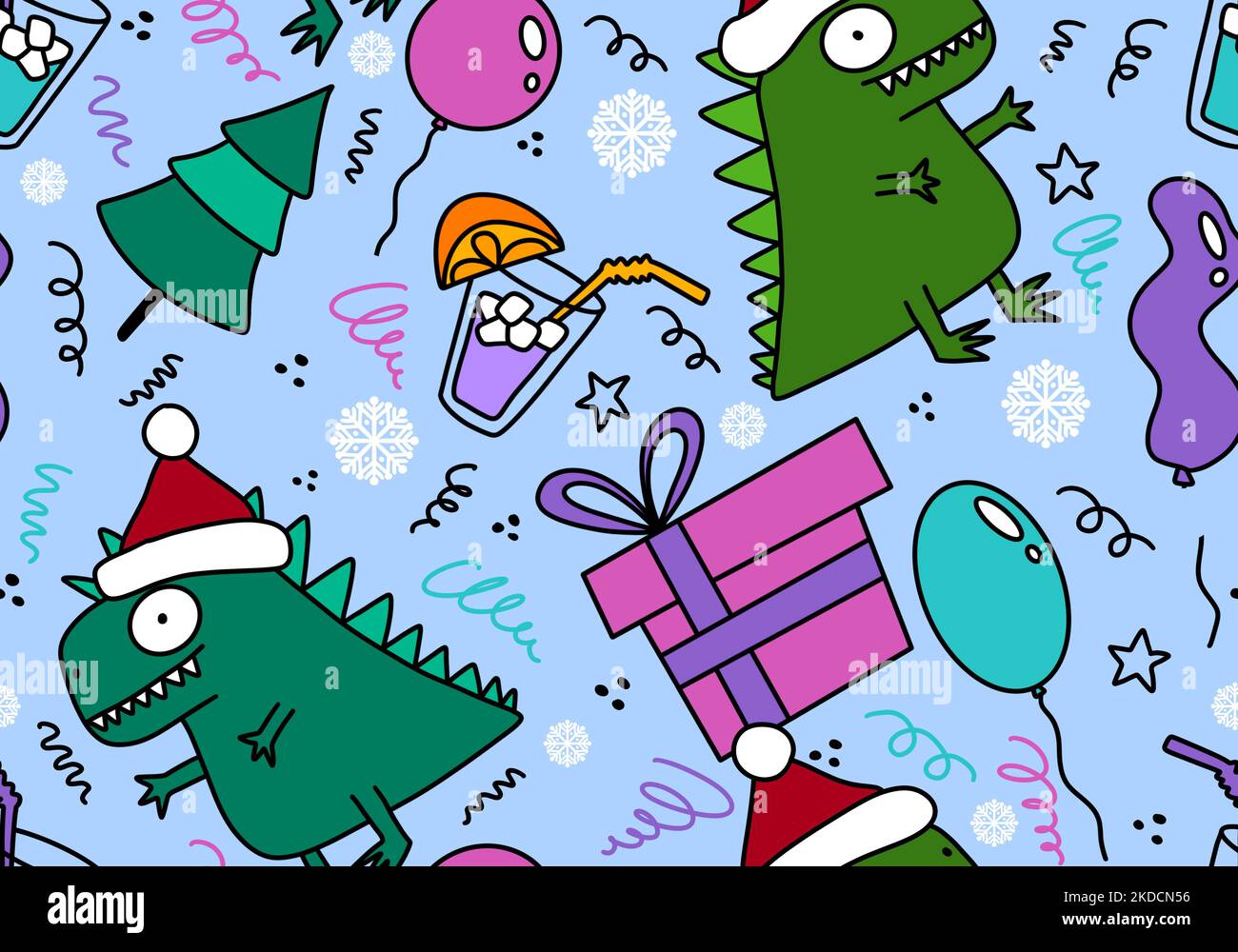 Cartoon festive animals party seamless dinosaur monsters dragon pattern ...