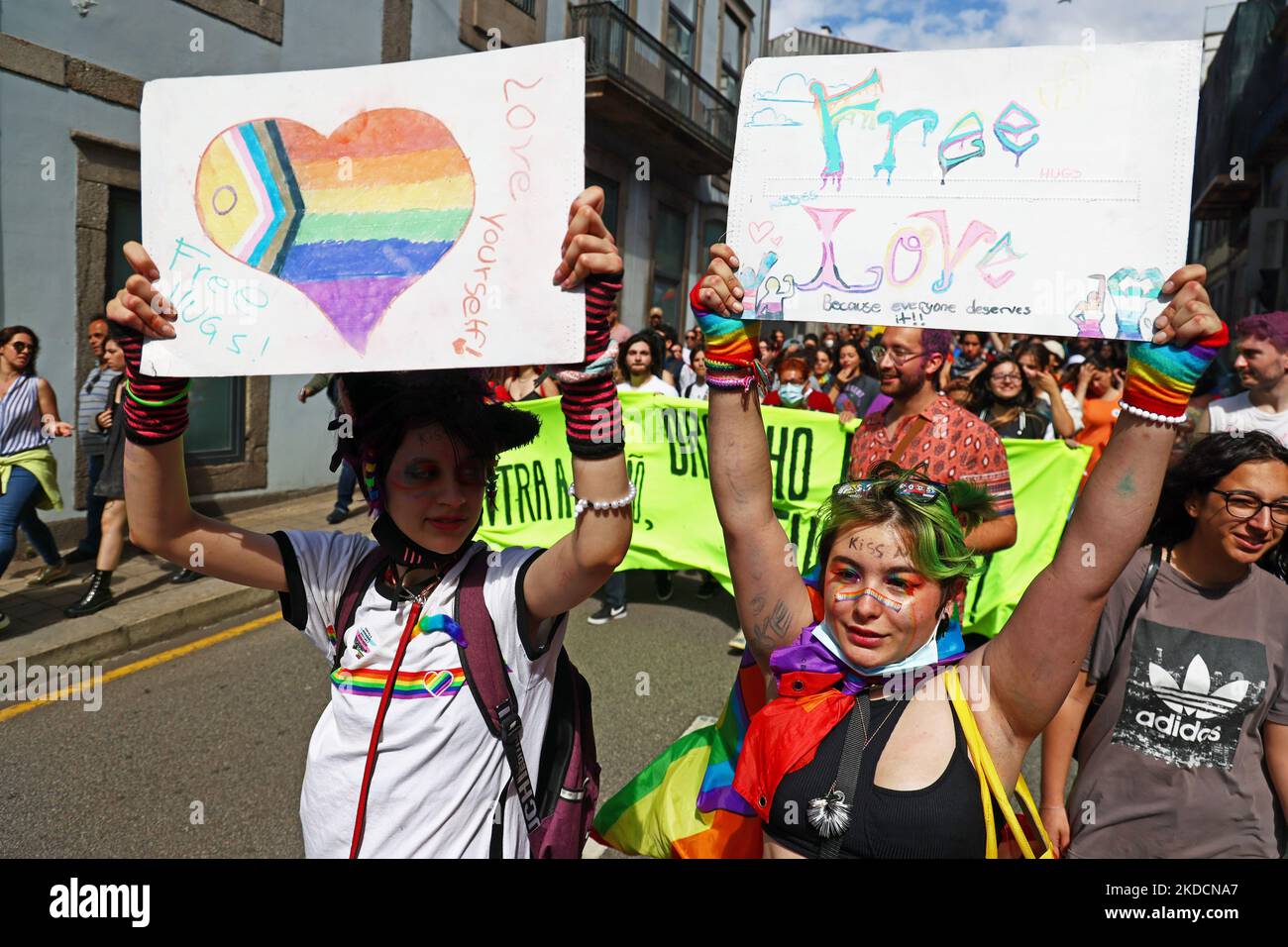 People attend the Marcha Do Orgulho LGBTI+ (Pride March) 2022 in Porto ...