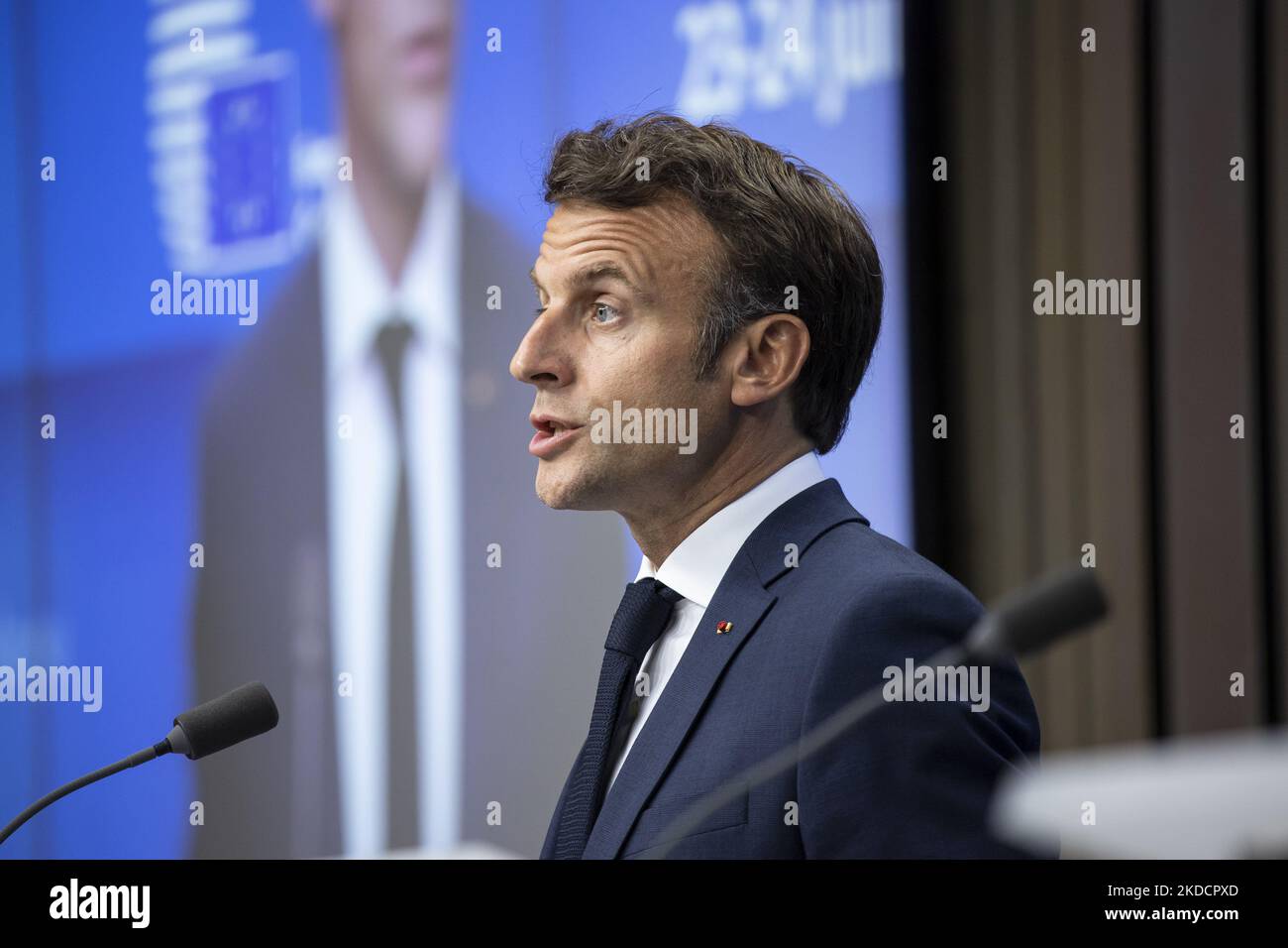 Emmanuel Macron President of the Republic of France talks to the media ...