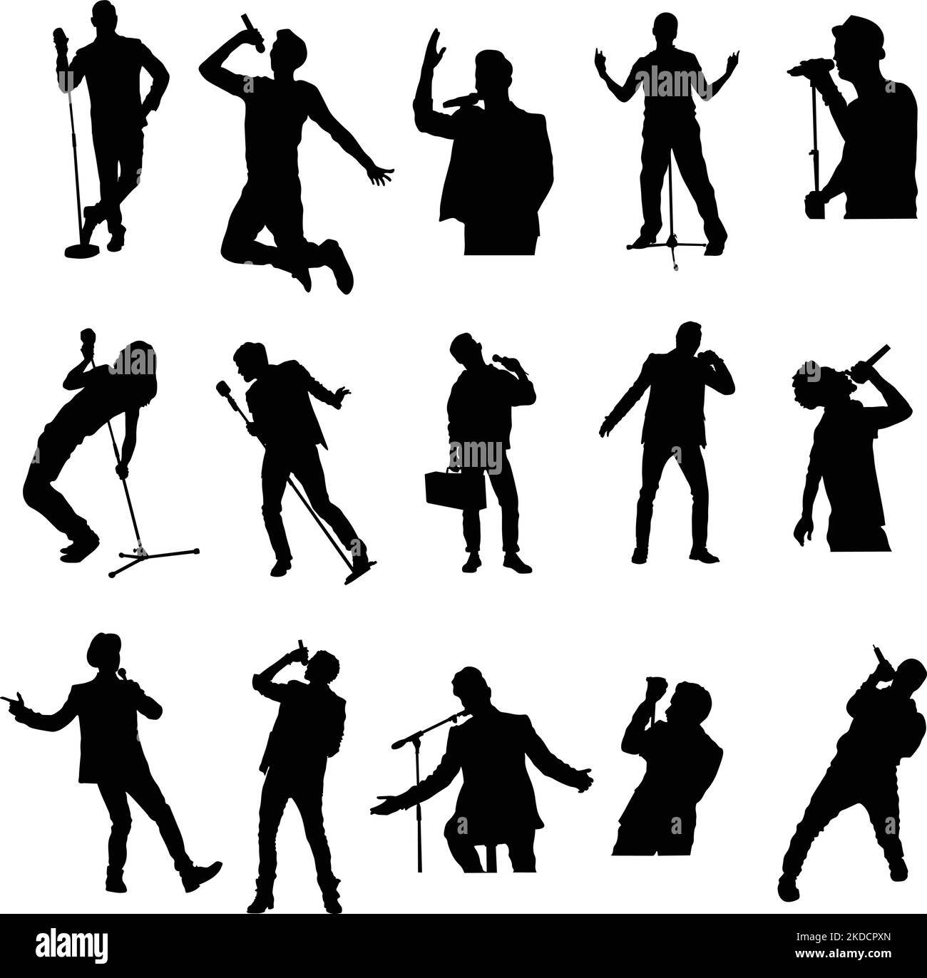 The silhouettes of a male singer performing with different enthusiastic ...