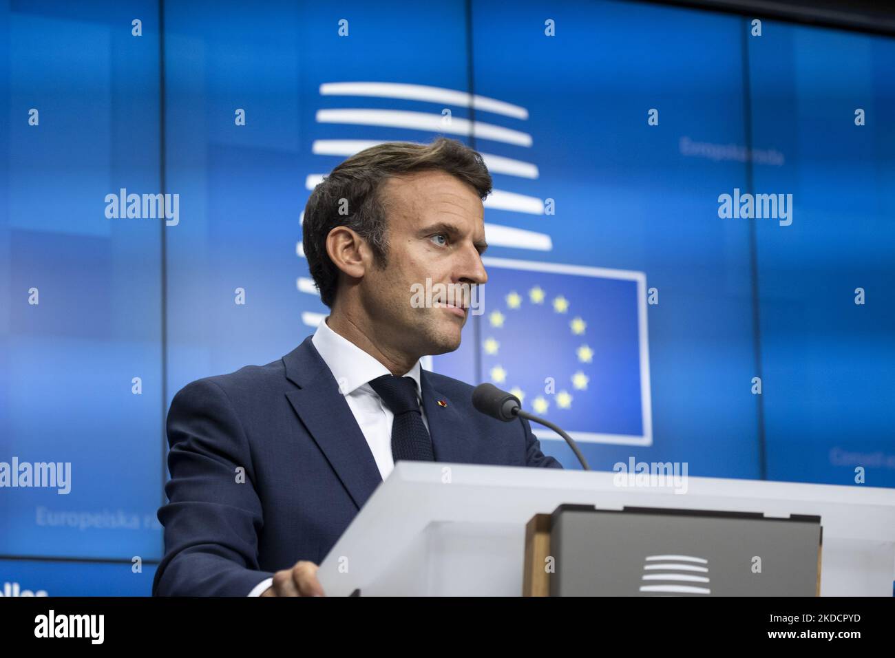 Emmanuel Macron President of the Republic of France talks to the media ...