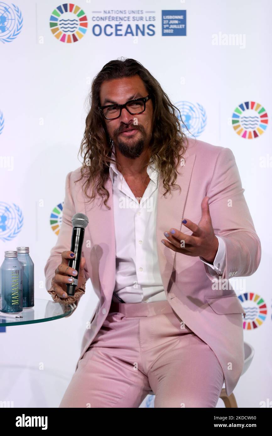 US Movie star and ocean activist Jason Momoa speaks during the United ...