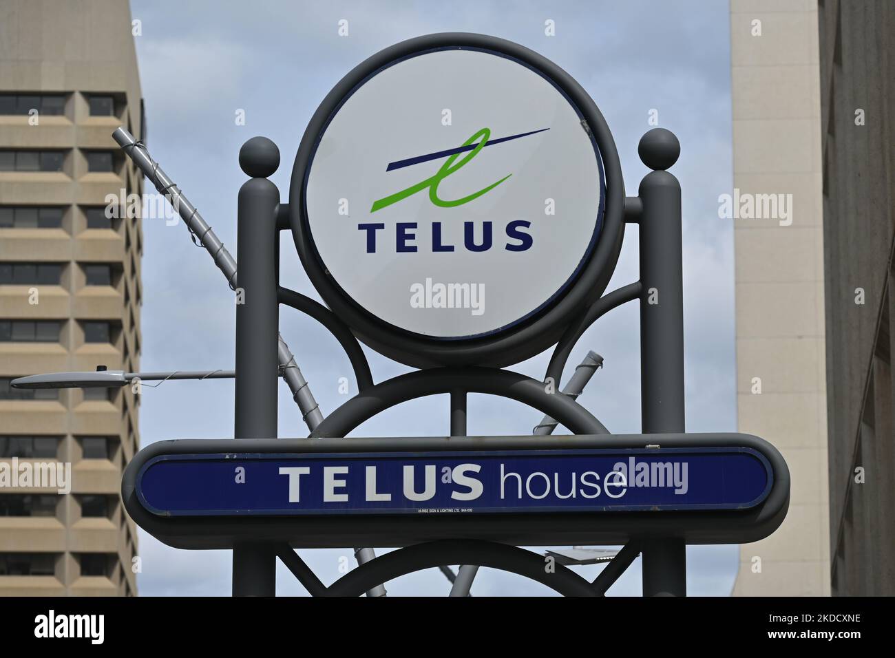 Telus logo in downtown Edmonton. Friday, May 20, 2022, in Edmonton ...