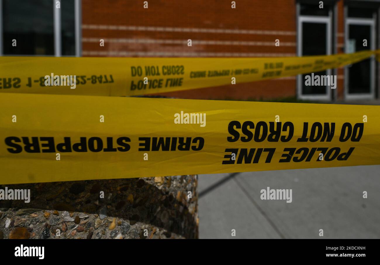 A view of Police security tape at the crime scene in Edmonton's ...
